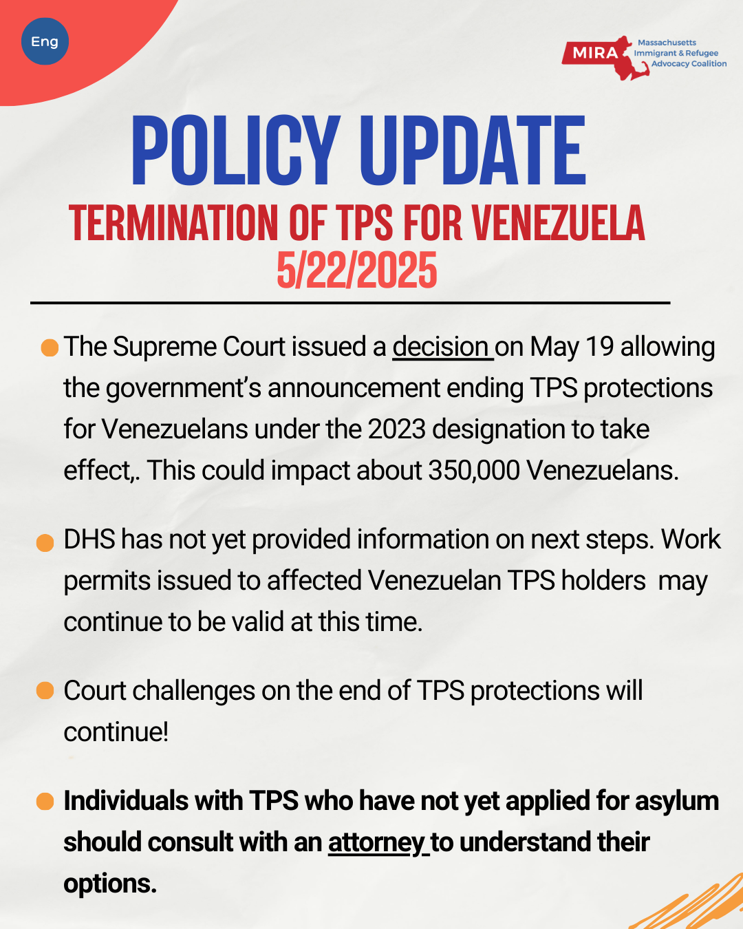 Policy Update - 5/22/2025 Termination of TPS for Venezuela - MIRA Coalition