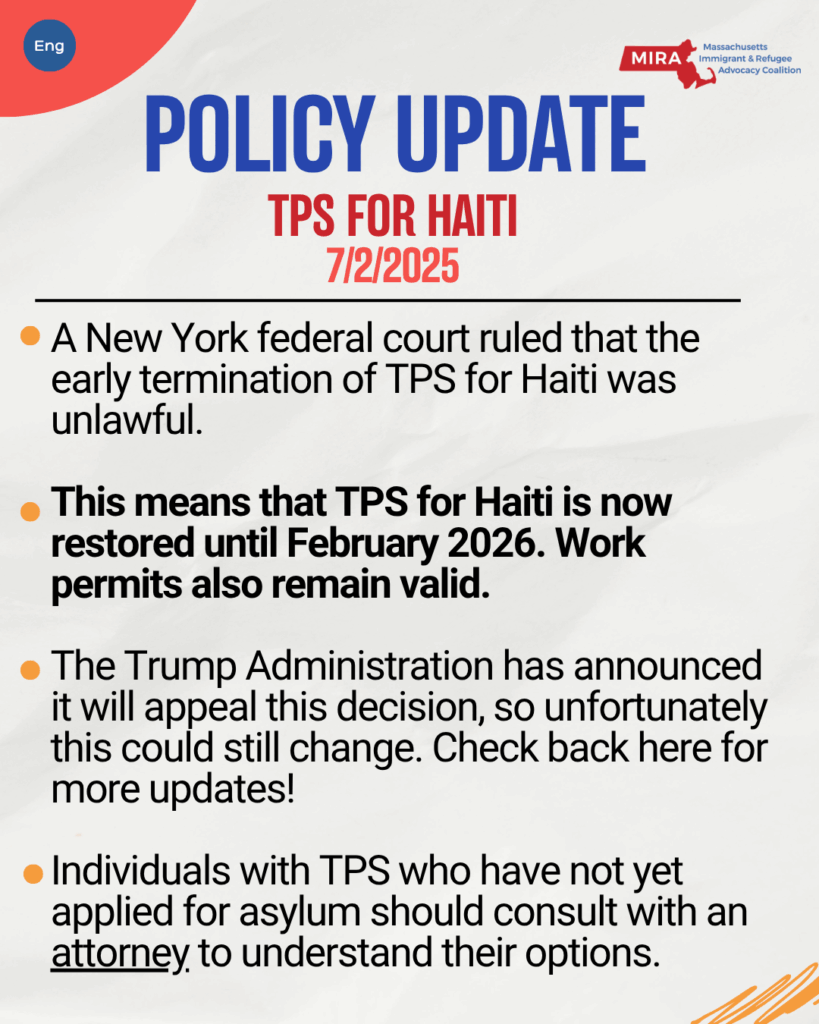 Policy Update - 7/2/2025 TPS for Haiti - MIRA Coalition