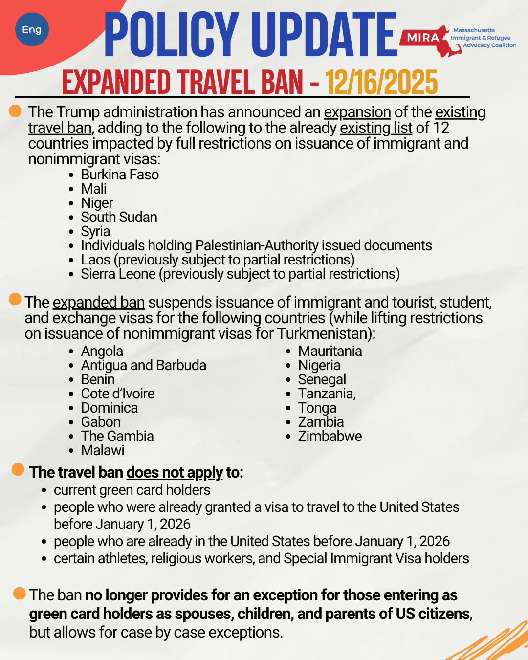 Policy Update - Expanded Travel Ban 12/16/2025 - MIRA Coalition